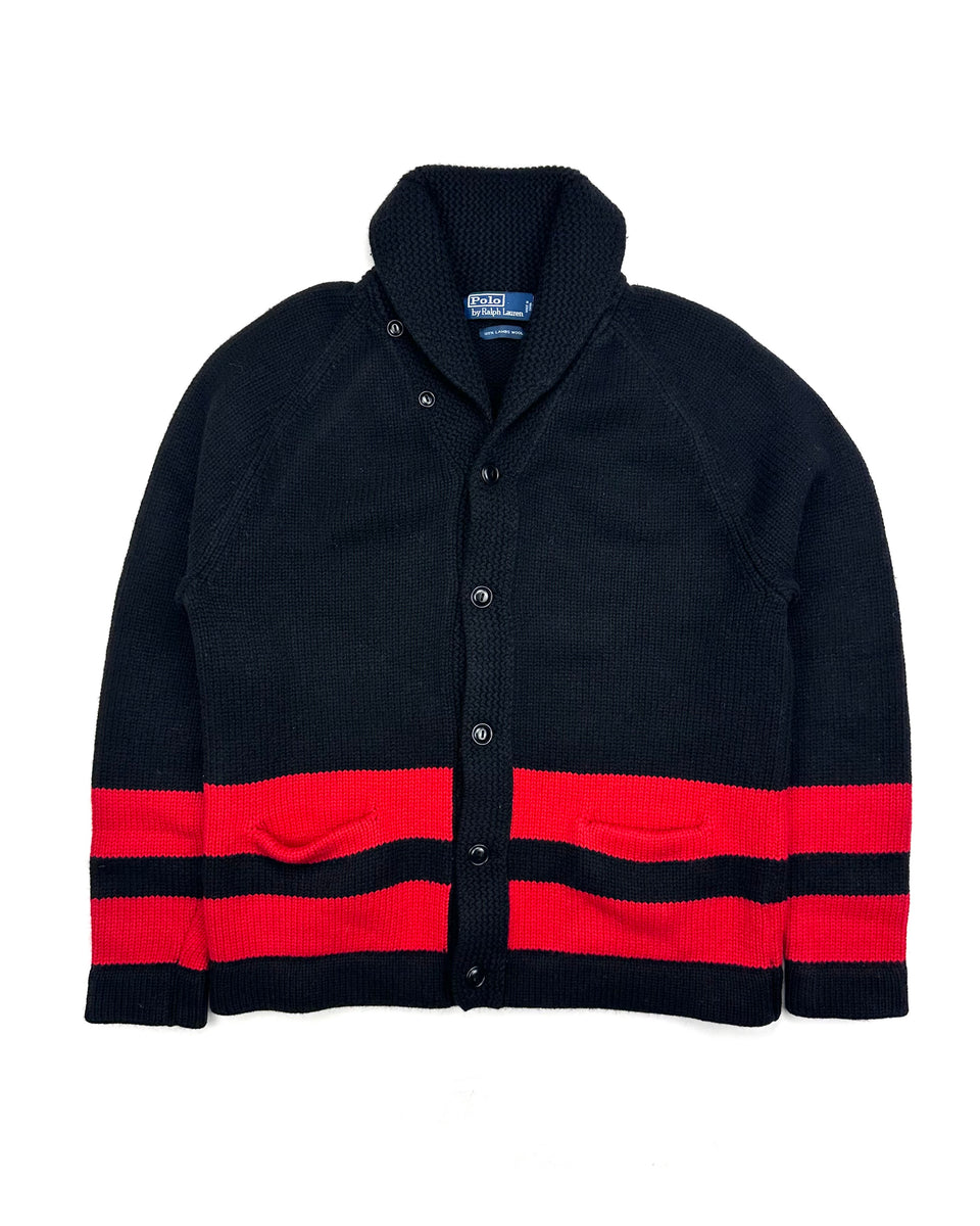 Polo Ralph Lauren Black and Red Shawl Collar Cardigan (L) – Concrete Matter